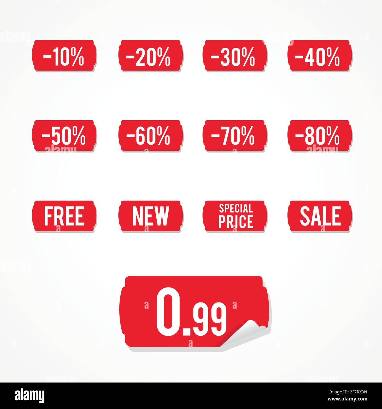 Red sale sticker set. Bent corner. Vector illustration, flat design ...
