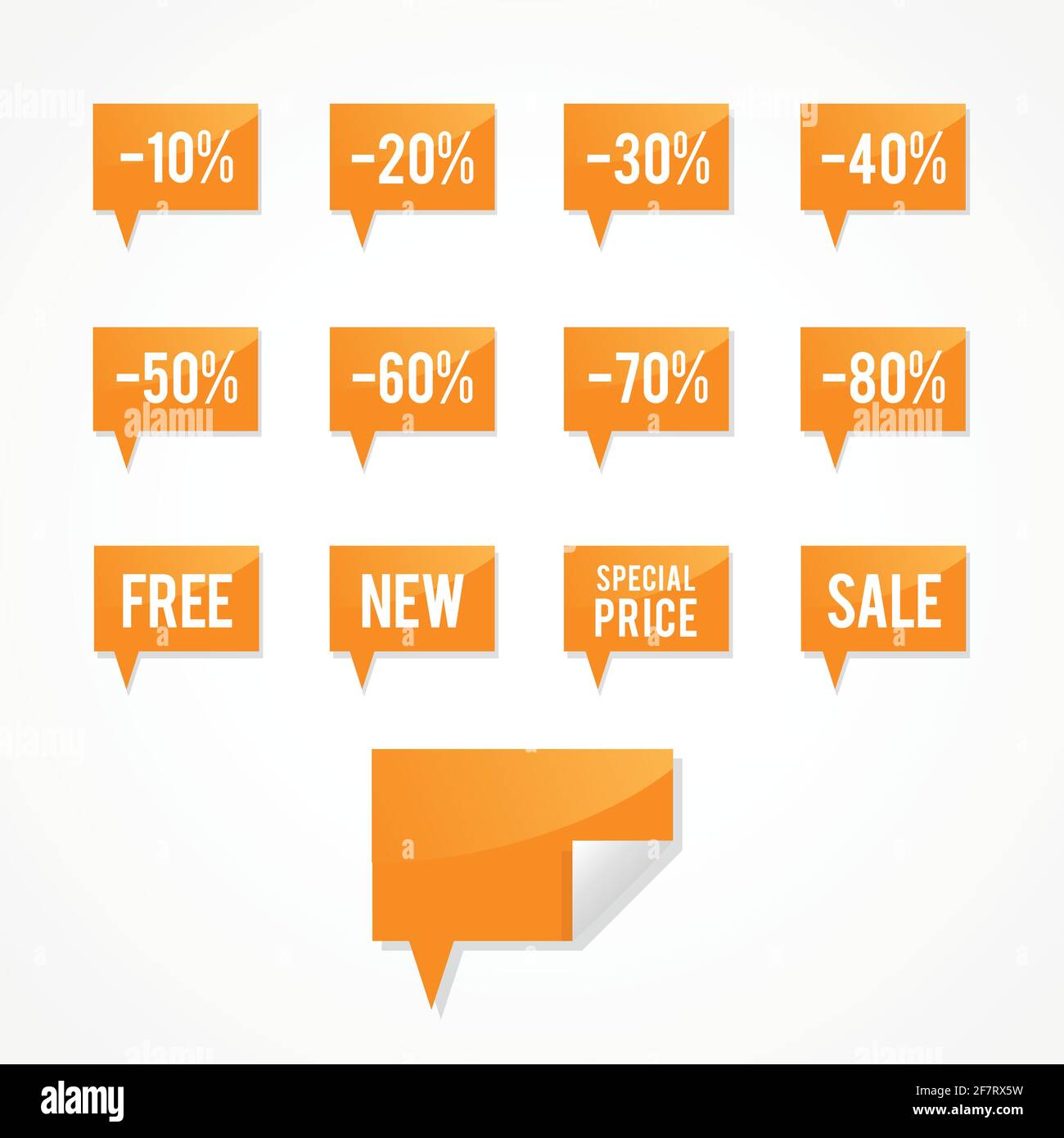 Orange sale sticker set. Bent corner. Vector illustration, flat design ...