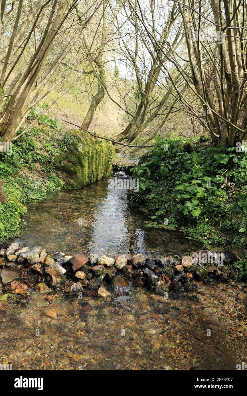 Stream damed with stones at Stowting, Kent, England, United Kingdom ...