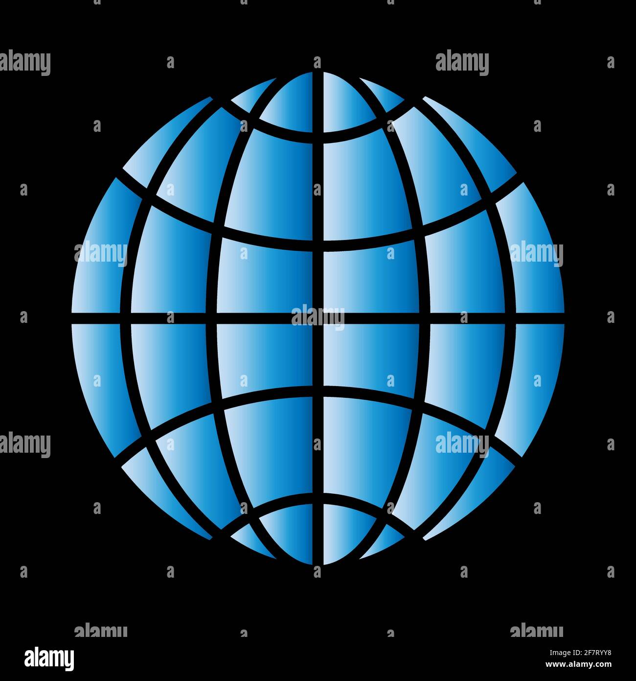 Planet icon, flat colored design, blue gradient fill, black background ...