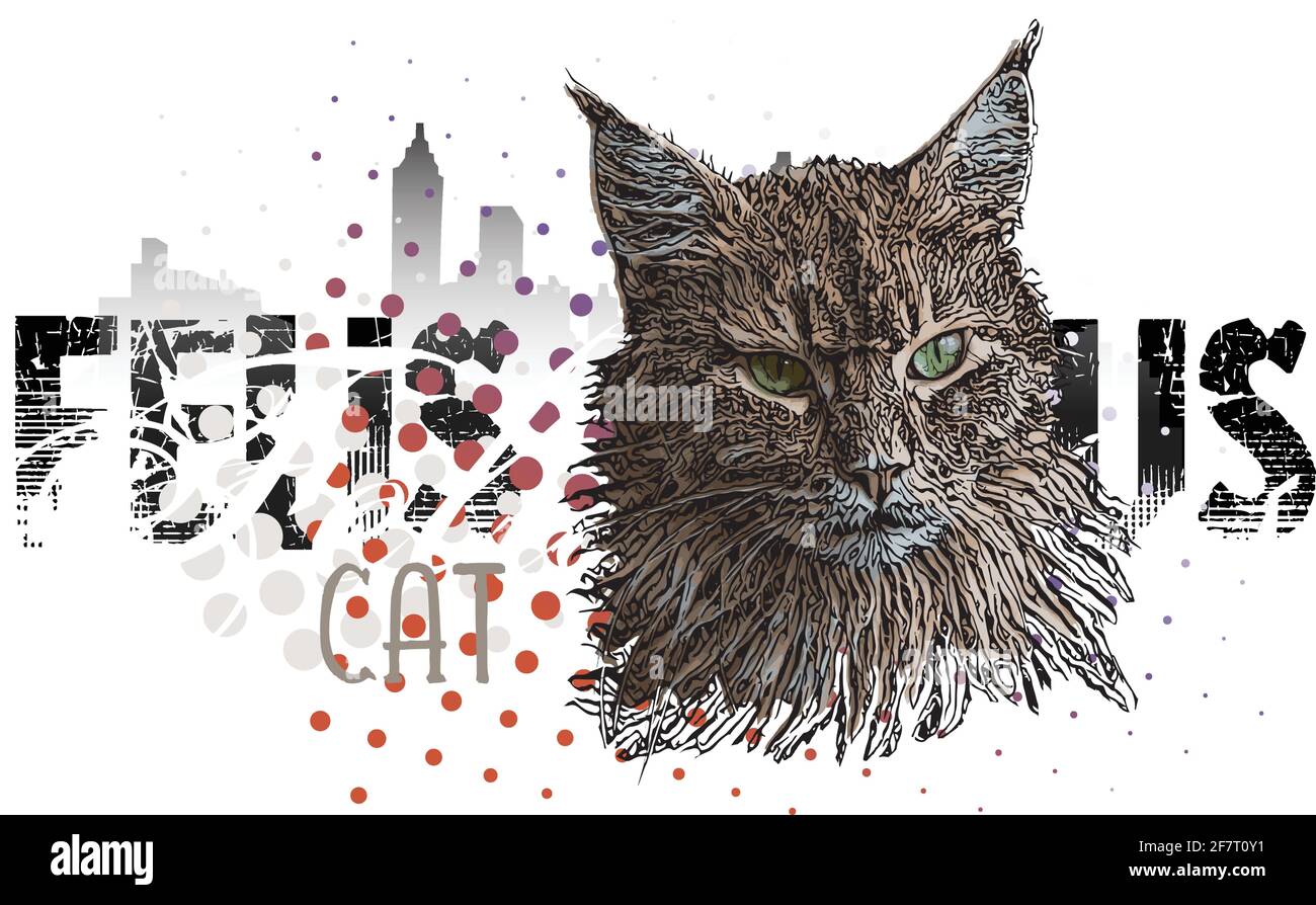 cat banner vector illustration on grungy background with city ...