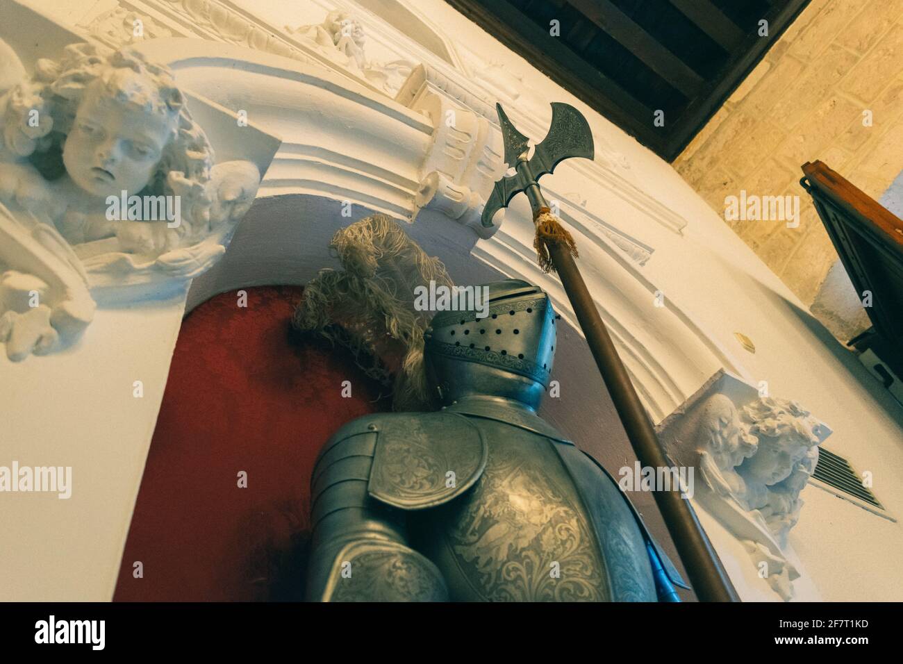 Low angle shot of a medieval knight armor with a halberd Stock Photo ...