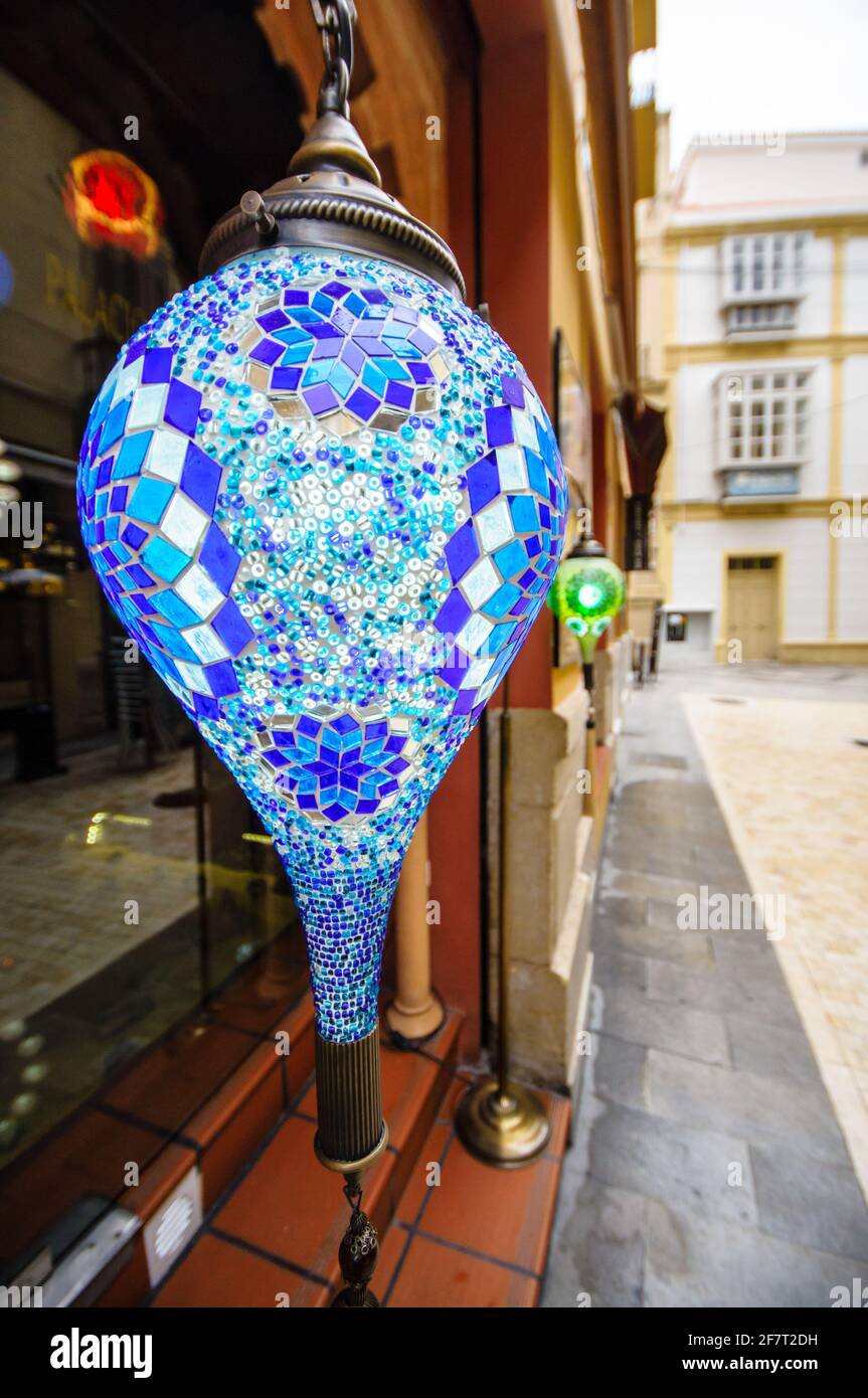 Vertical shot of a gorgeous, detailed, blue Turkish lantern in from ...