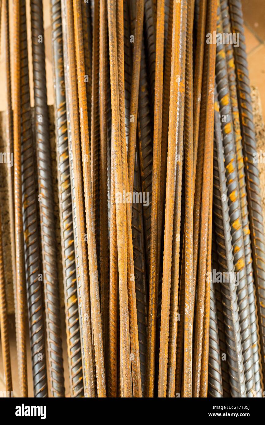 Stack of the metal rusted reinforcement bars Stock Photo - Alamy