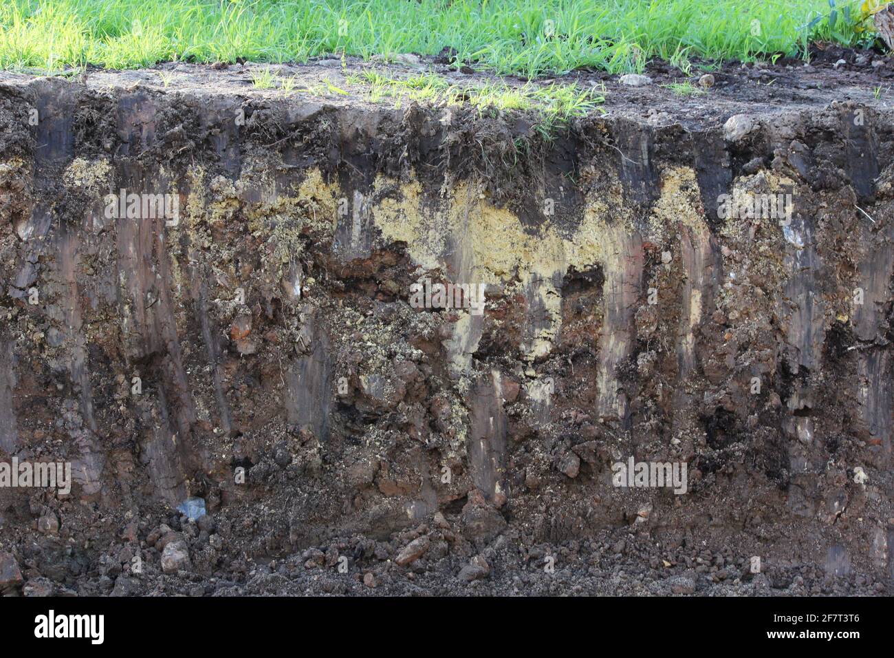 soil layers visible after excavation with an excavator with bucket ...