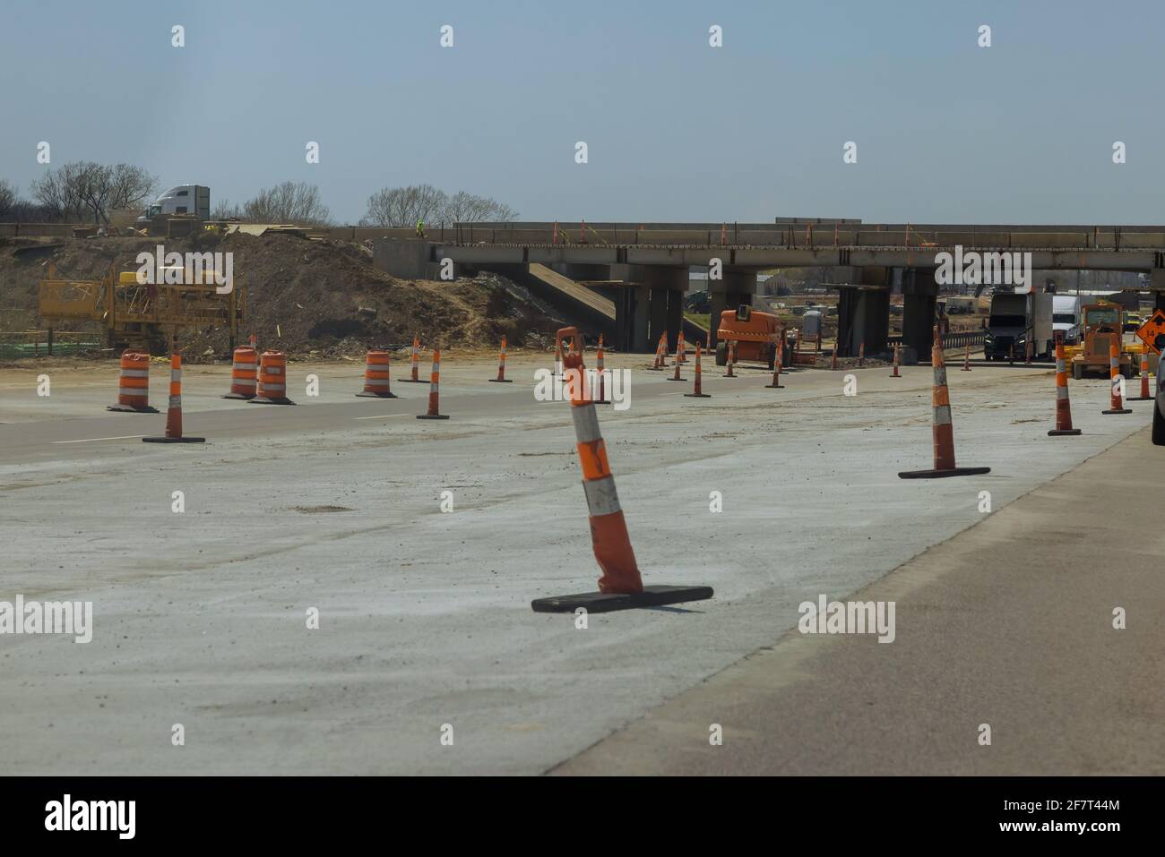 Restoration large road construction site in the renovation bridge of a ...