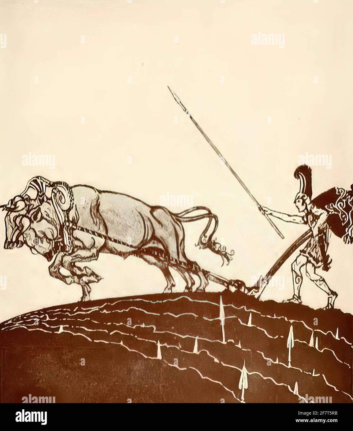 Illustration of the Greek god Perseus sowing dragon's teeth Stock Photo ...