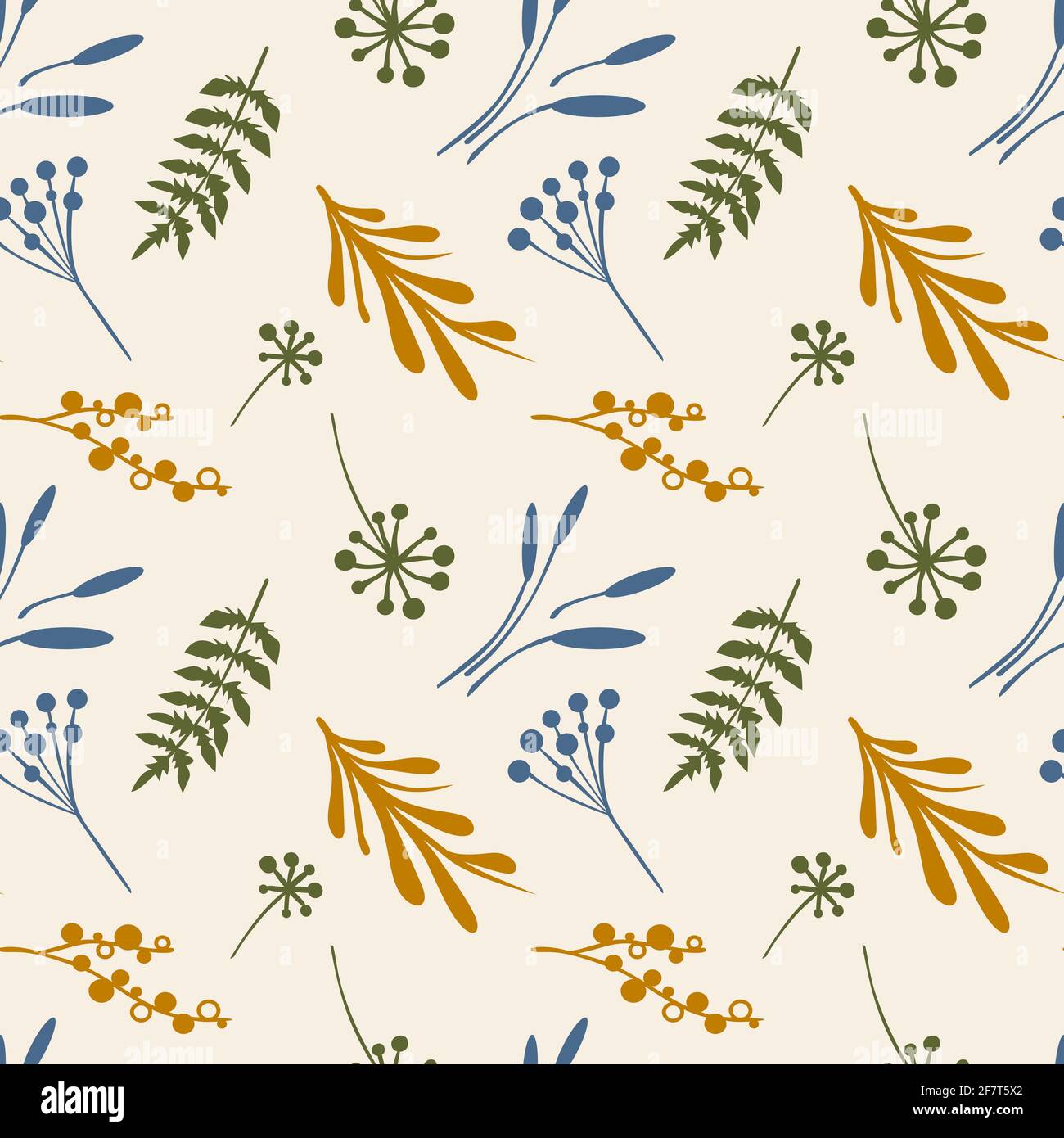 Seamless botanical pattern. Leaves and herbs. Vector design for textile, fabric Stock Vector ...