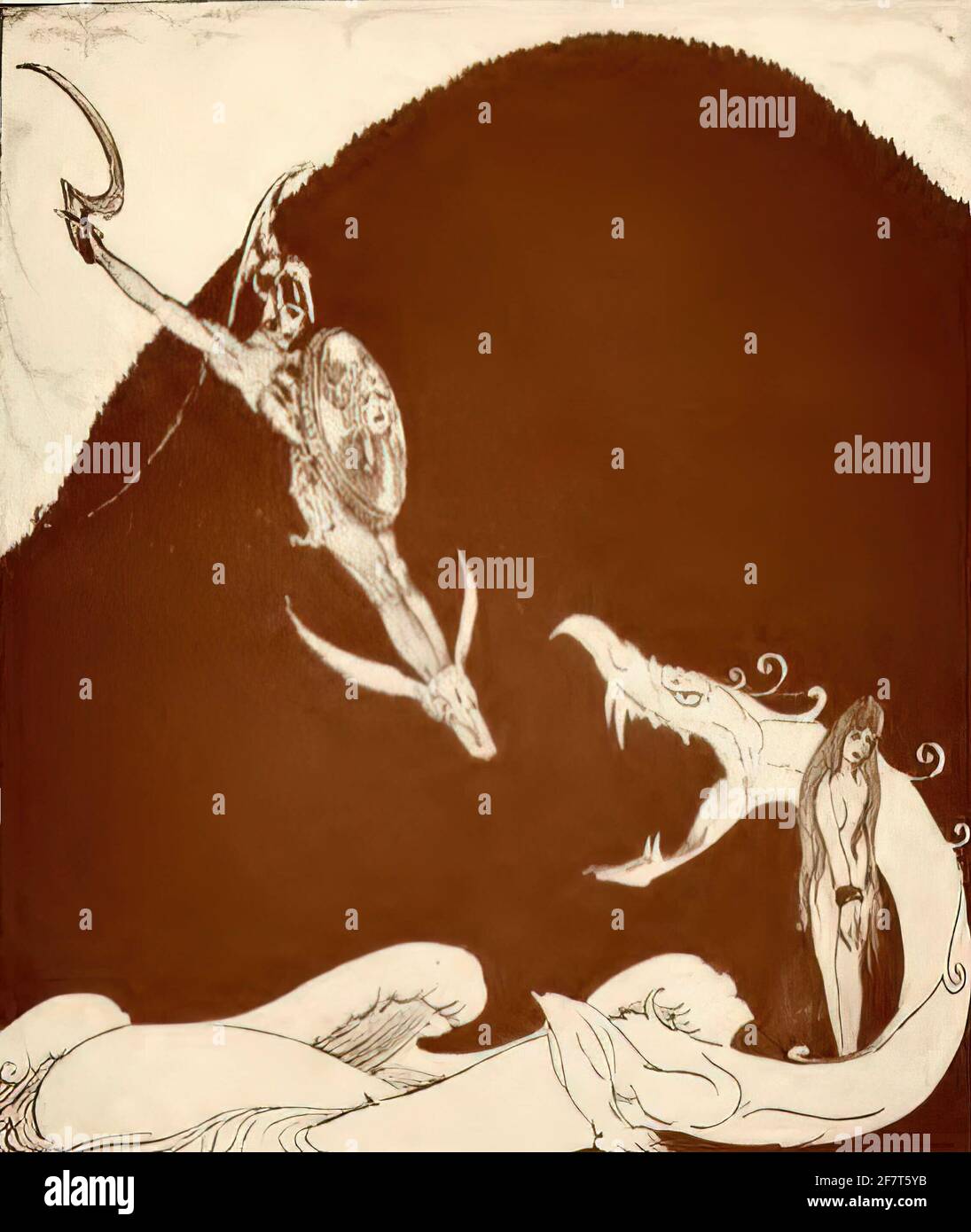 Illustration of the Greek God Perseus rescuing Andromeda from a sea ...