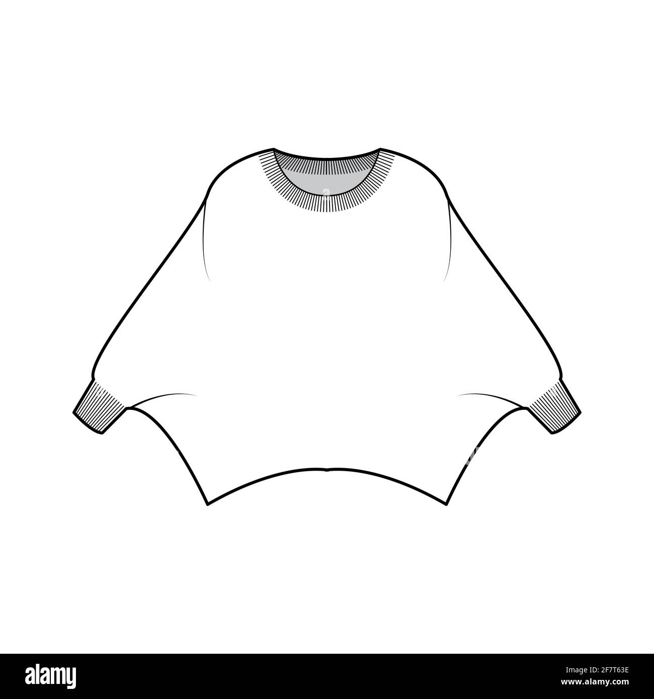 Sweater batwing sleeve technical fashion illustration with rib oval ...
