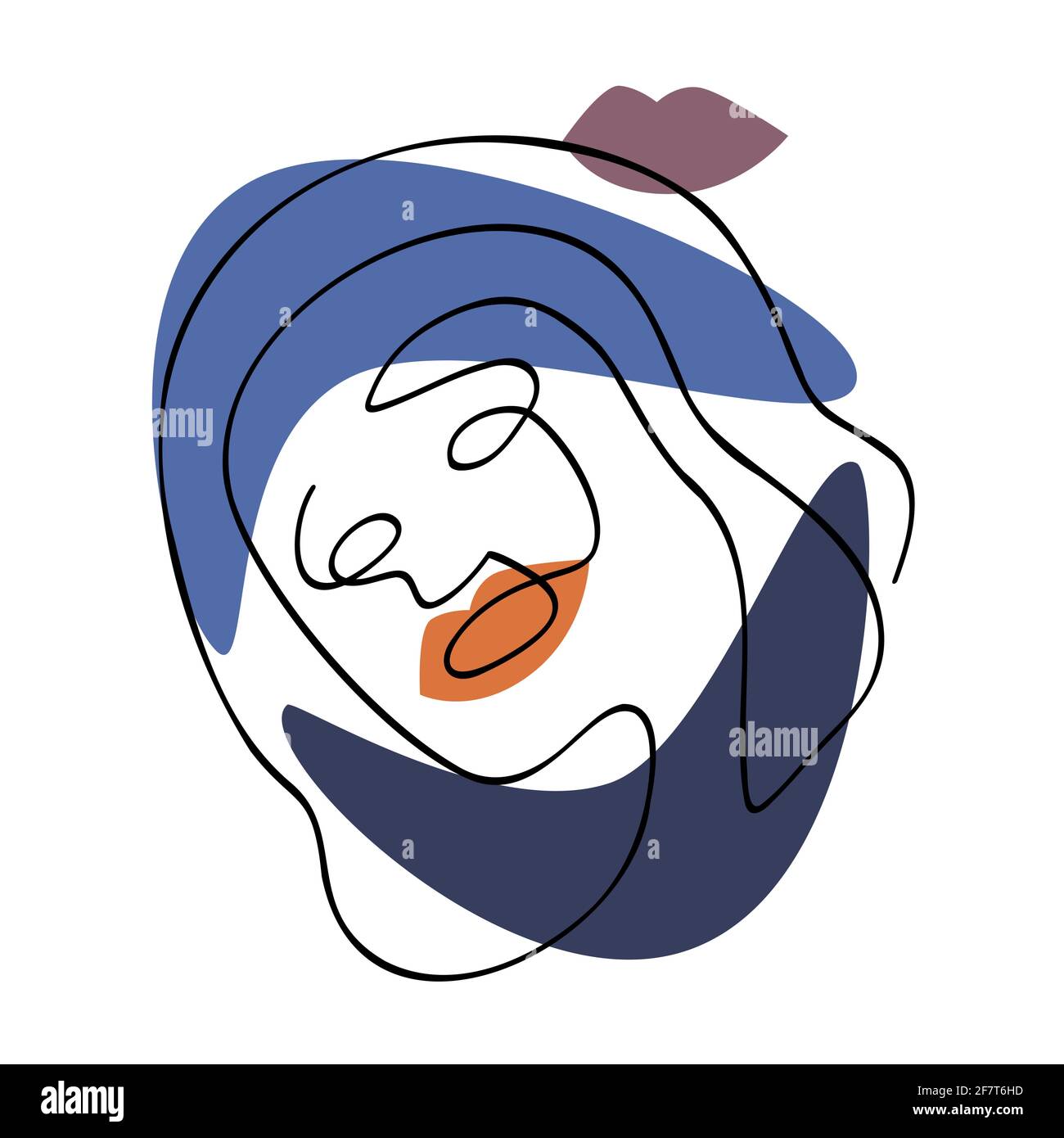 Female face one line drawing with minimal shapes, curved lines ...