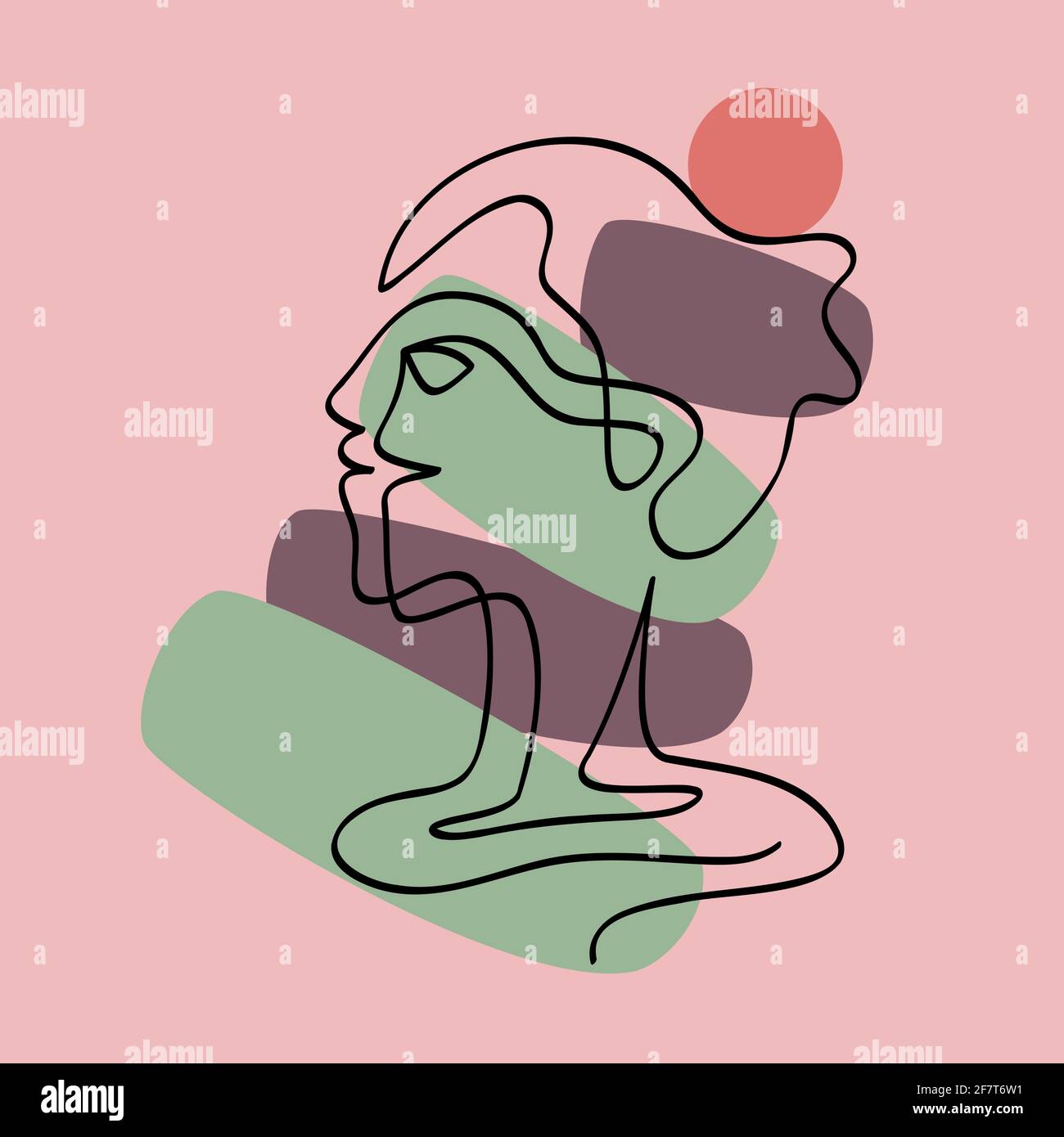 Female face one line drawing with minimal shapes, curved lines ...