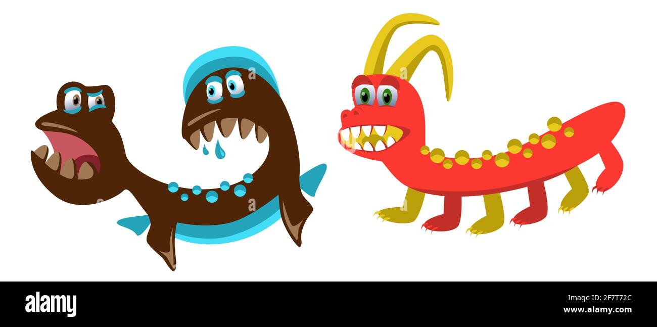 cute monsters, set of original funny cartoon monsters, toothy ...