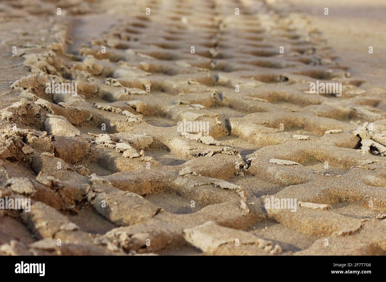 relief traces of heavy construction equipment in the sand. beautiful ...