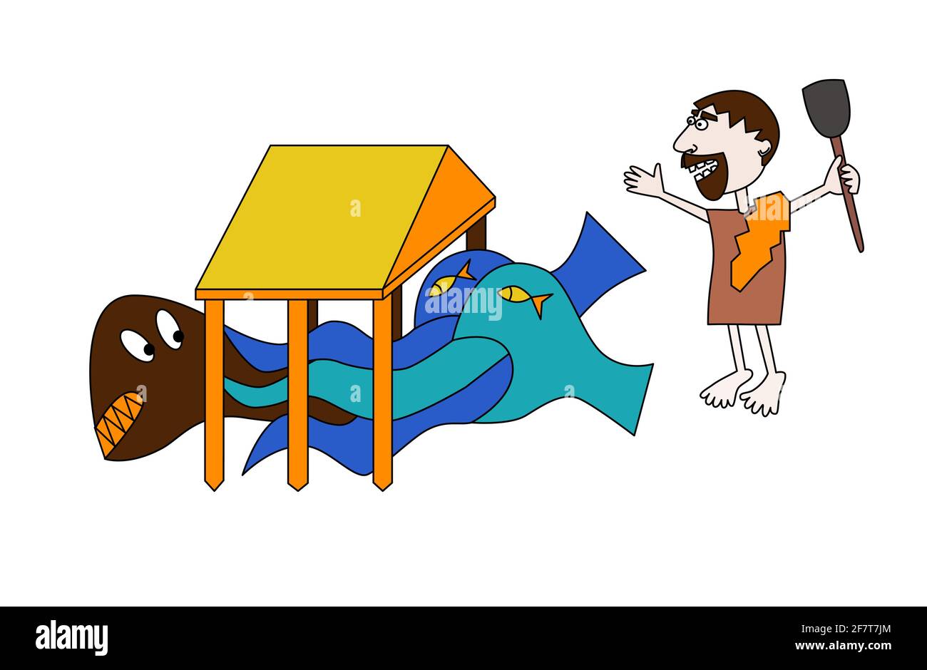 Sixth labour of Hercules, Augean stables in hand draw style water ...