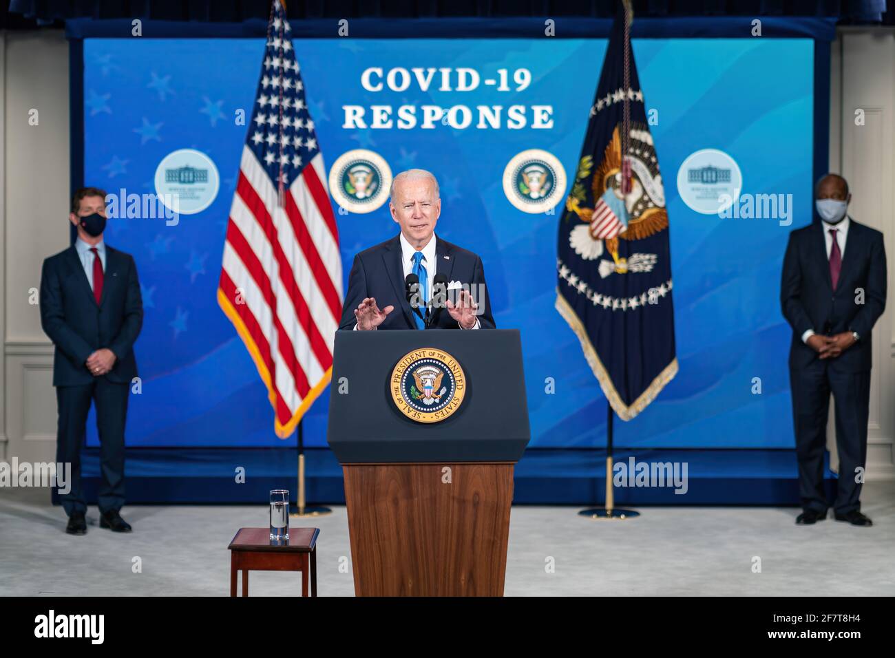 President Joe Biden, joined by Johnson & Johnson CEO Alex Gorsky and ...
