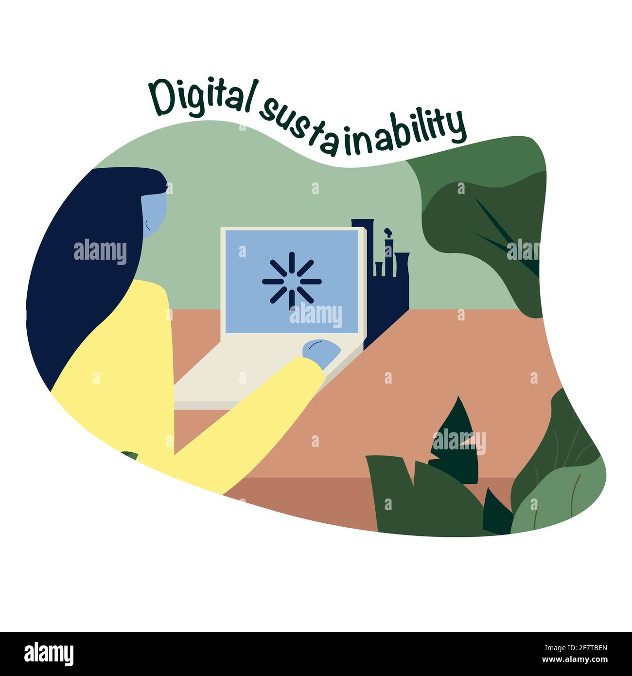 Digital footprint concept. Girl with laptop connected to internet. Data ...