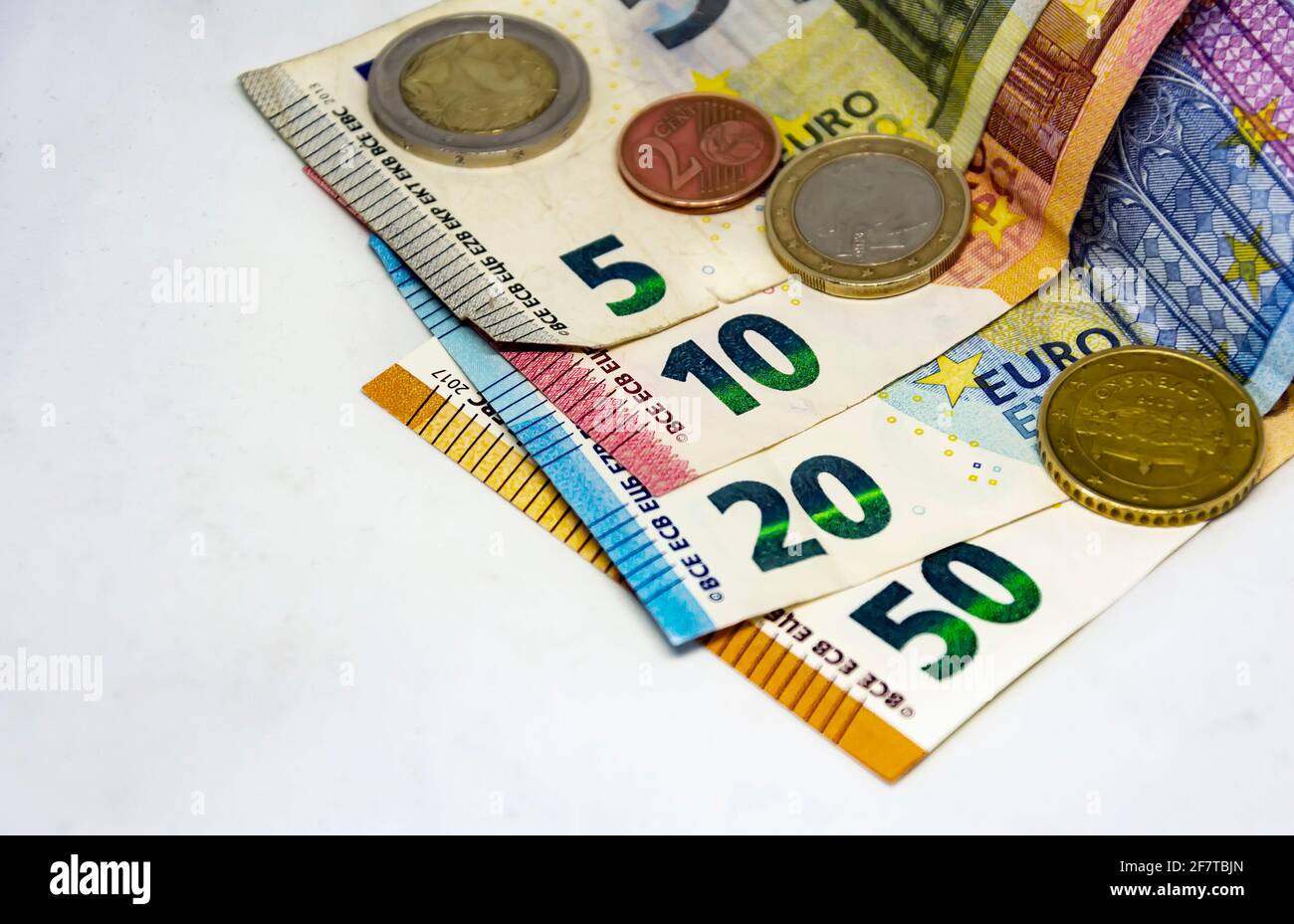 European Union coins and banknotes of different values. The euro is the ...