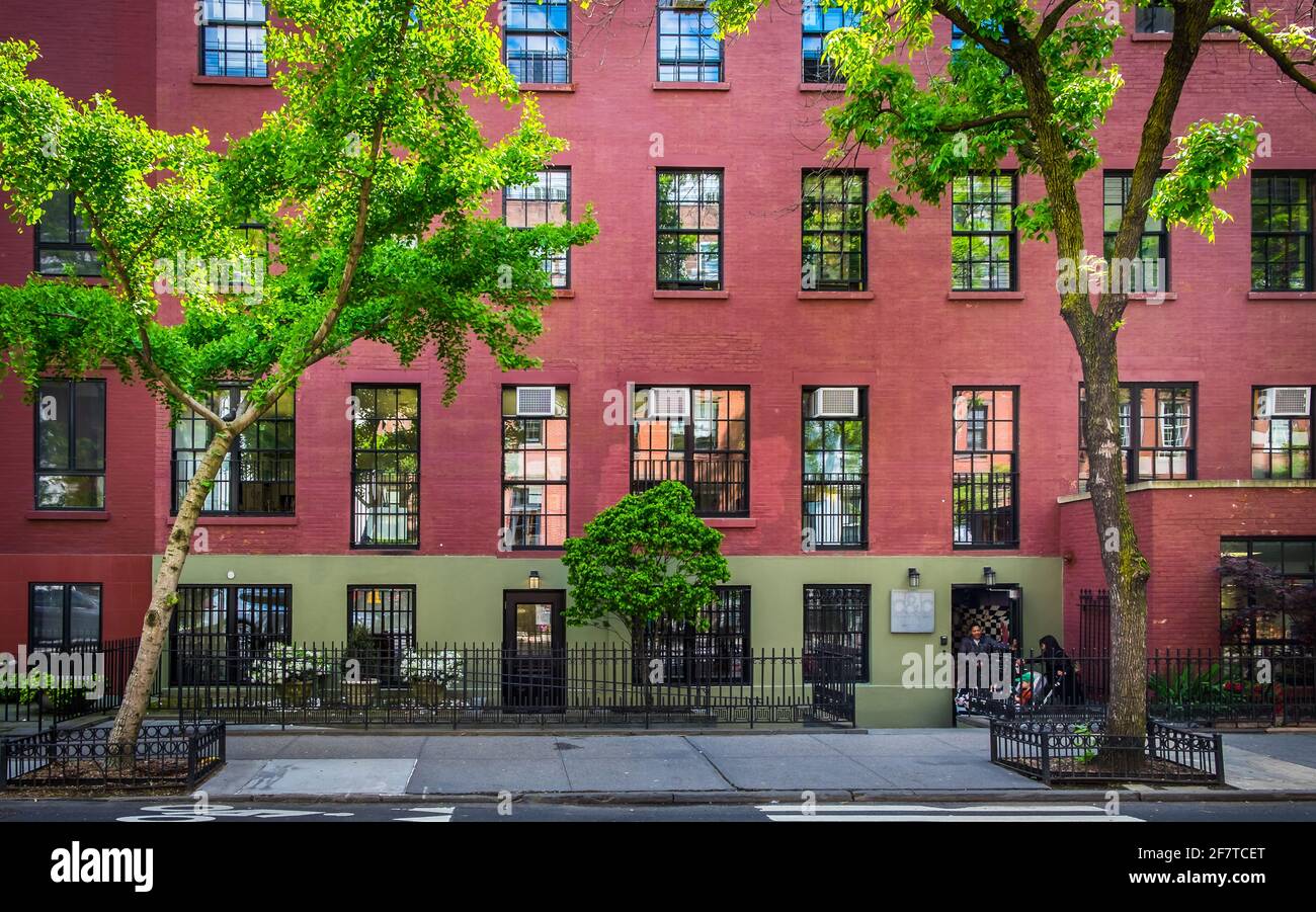 New York City, USA, May 2019, view of a red brick building at the ...