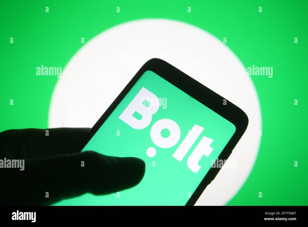 In this photo illustration the Bolt logo is seen on a smartphone screen ...