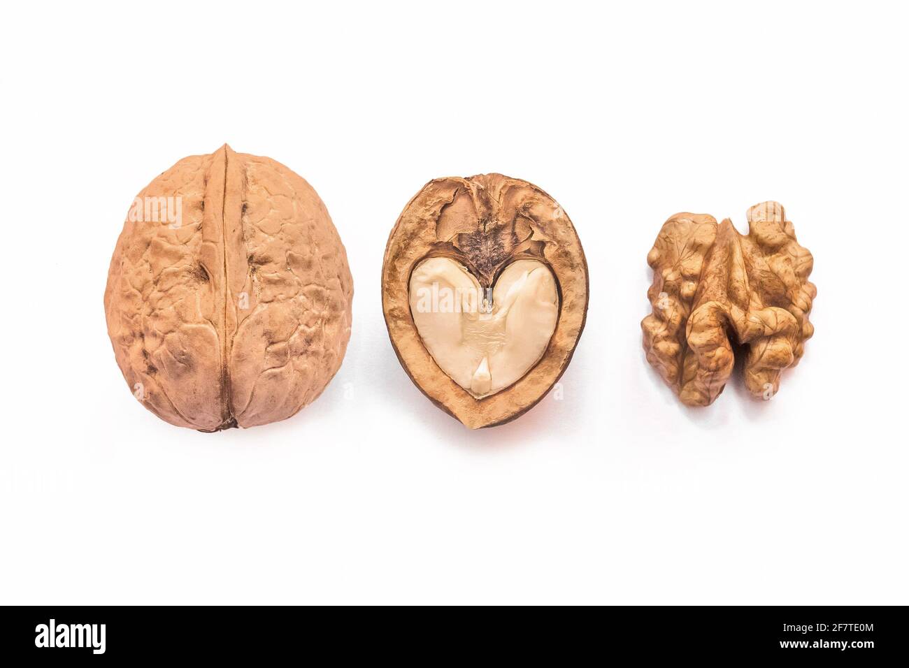 Different forms and areas of walnut. Walnut half in the form of a heart ...