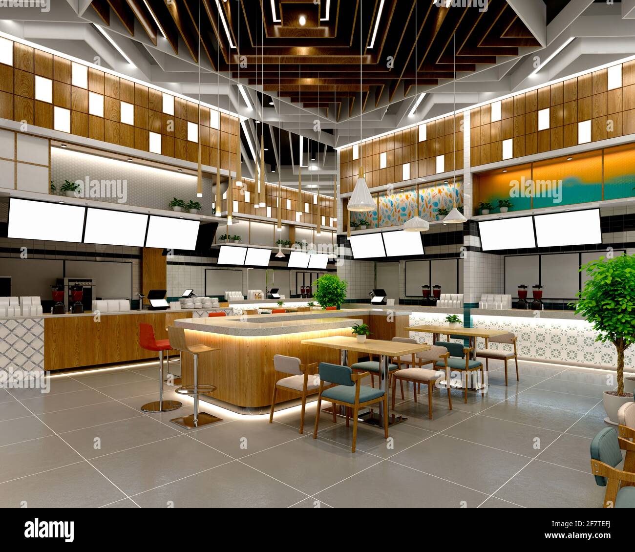 3d render of luxury restaurant cafeteria Stock Photo - Alamy