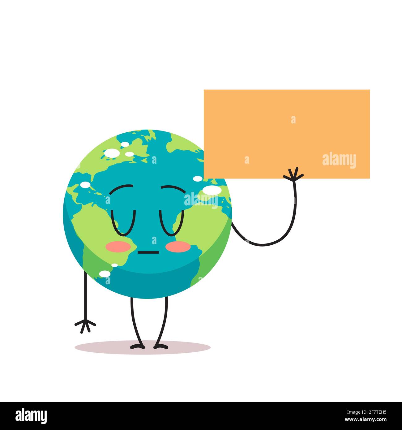 Sad Earth Character Holding Blank Banner Cartoon Mascot Globe Personage