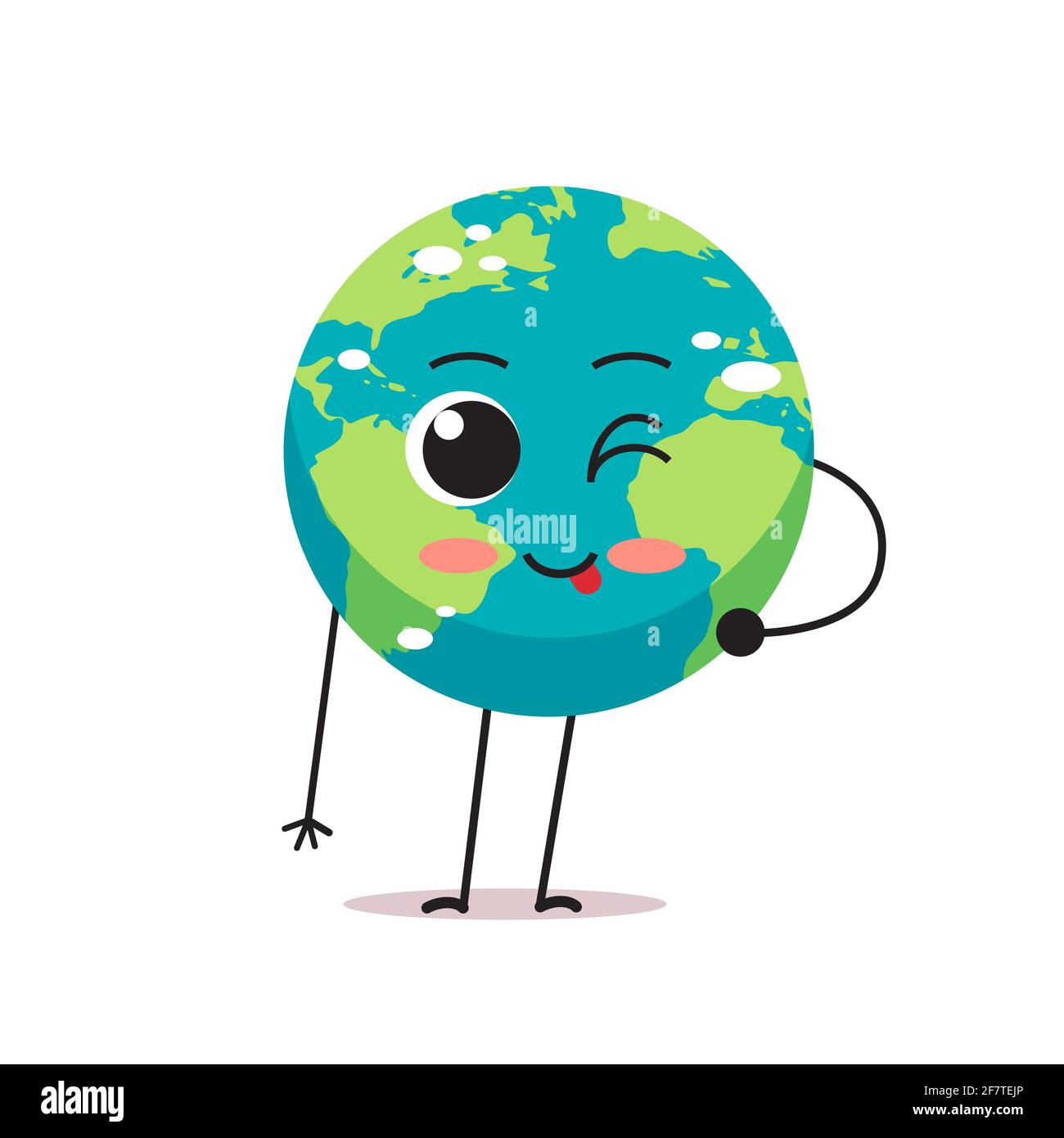 Cute Earth Character Blinking And Showing Tongue Cartoon Mascot Globe