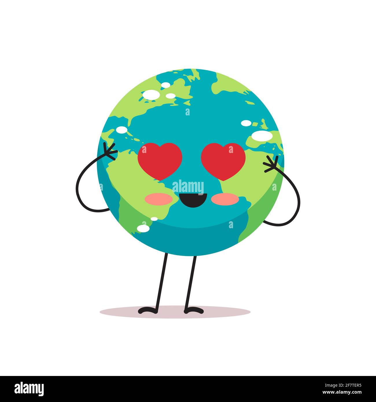 Cute Earth Character With Heart Eyes Cartoon Mascot Globe Personage