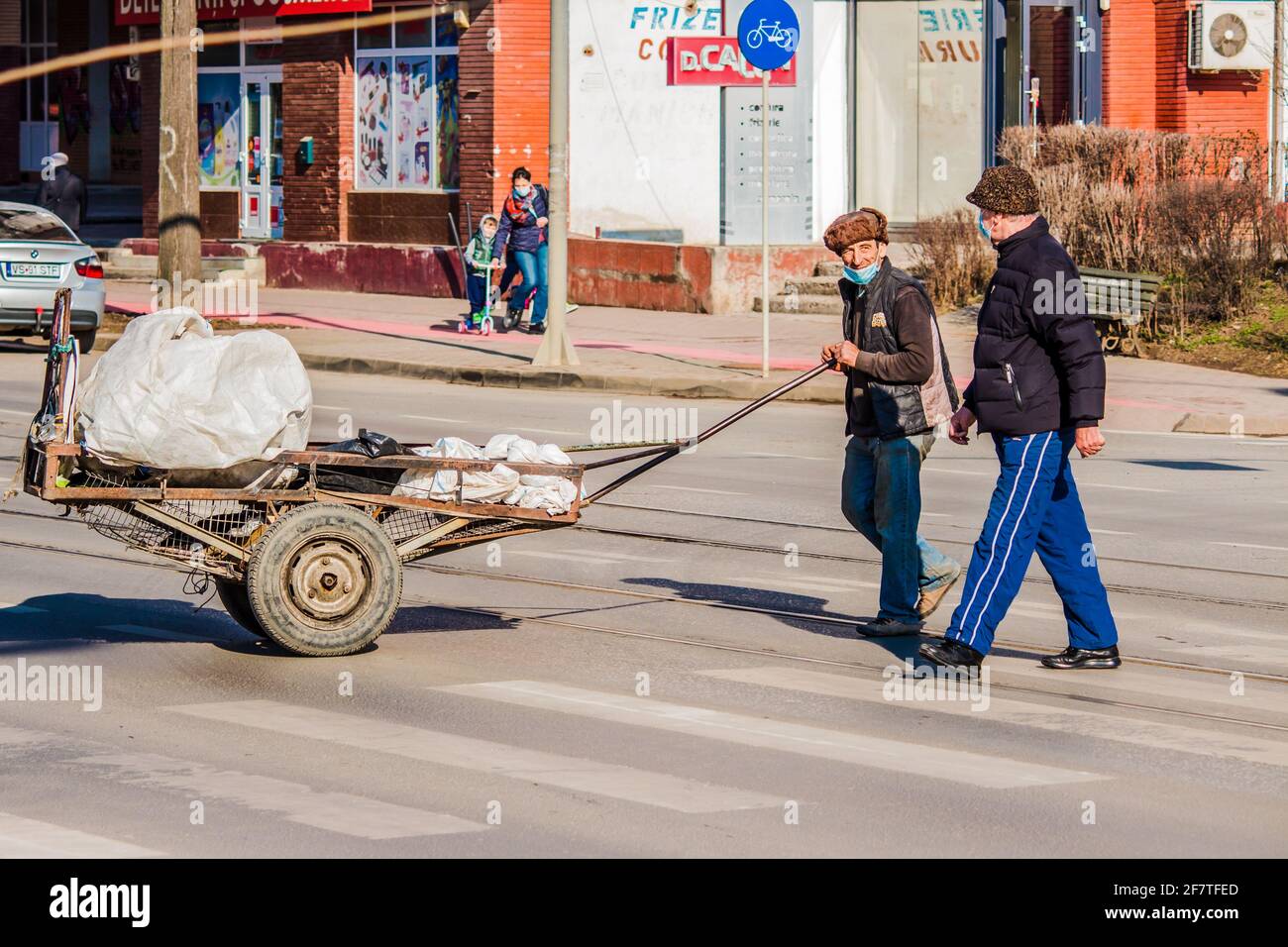 Boy old man crossing street hi-res stock photography and images - Alamy