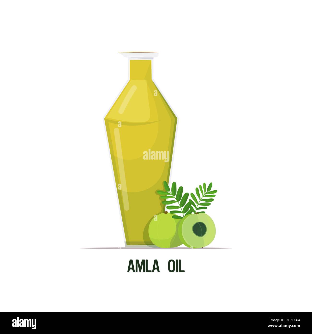 fresh amla oil glass bottle with green berries and leaves isolated on ...