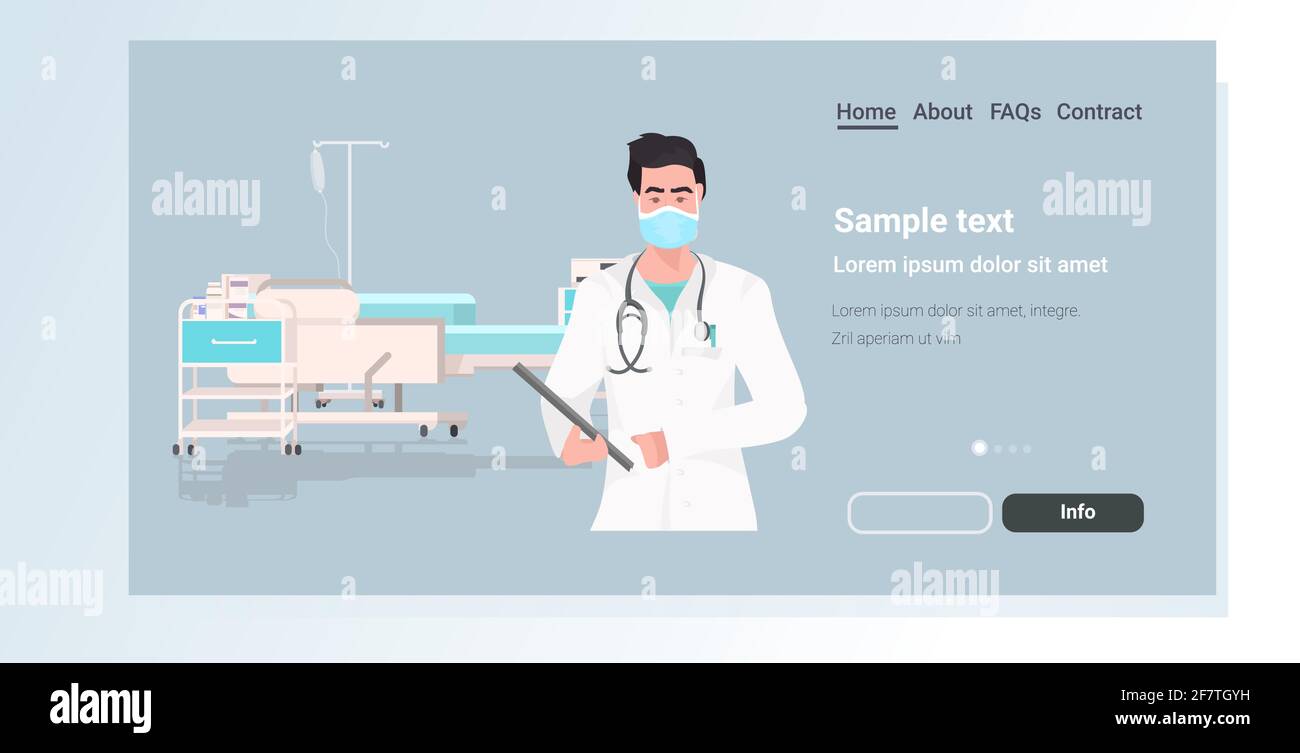 male doctor in uniform holding checklist modern hospital clinic ward ...