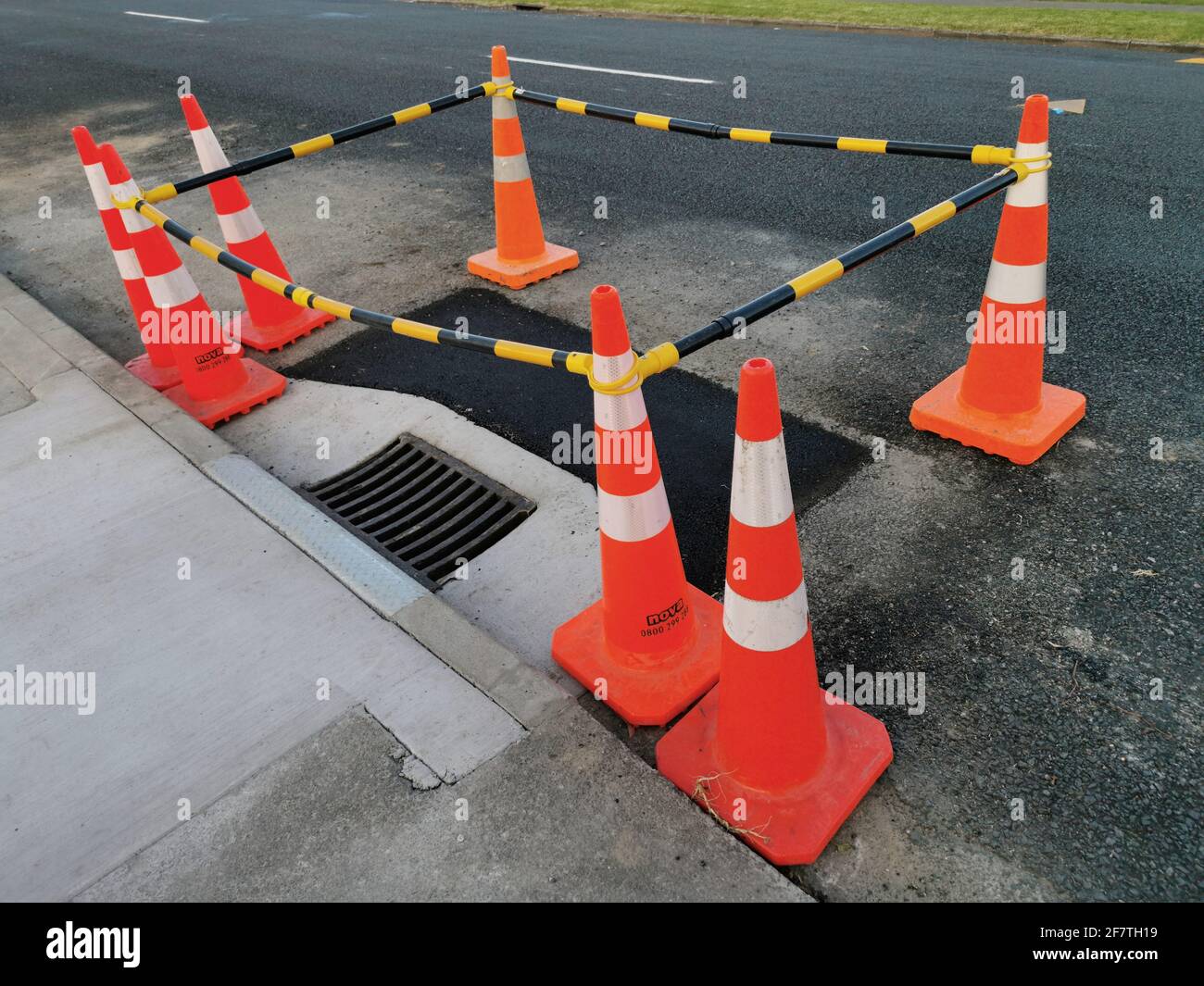 AUCKLAND, NEW ZEALAND - Mar 26, 2021: View of small roadworks area ...