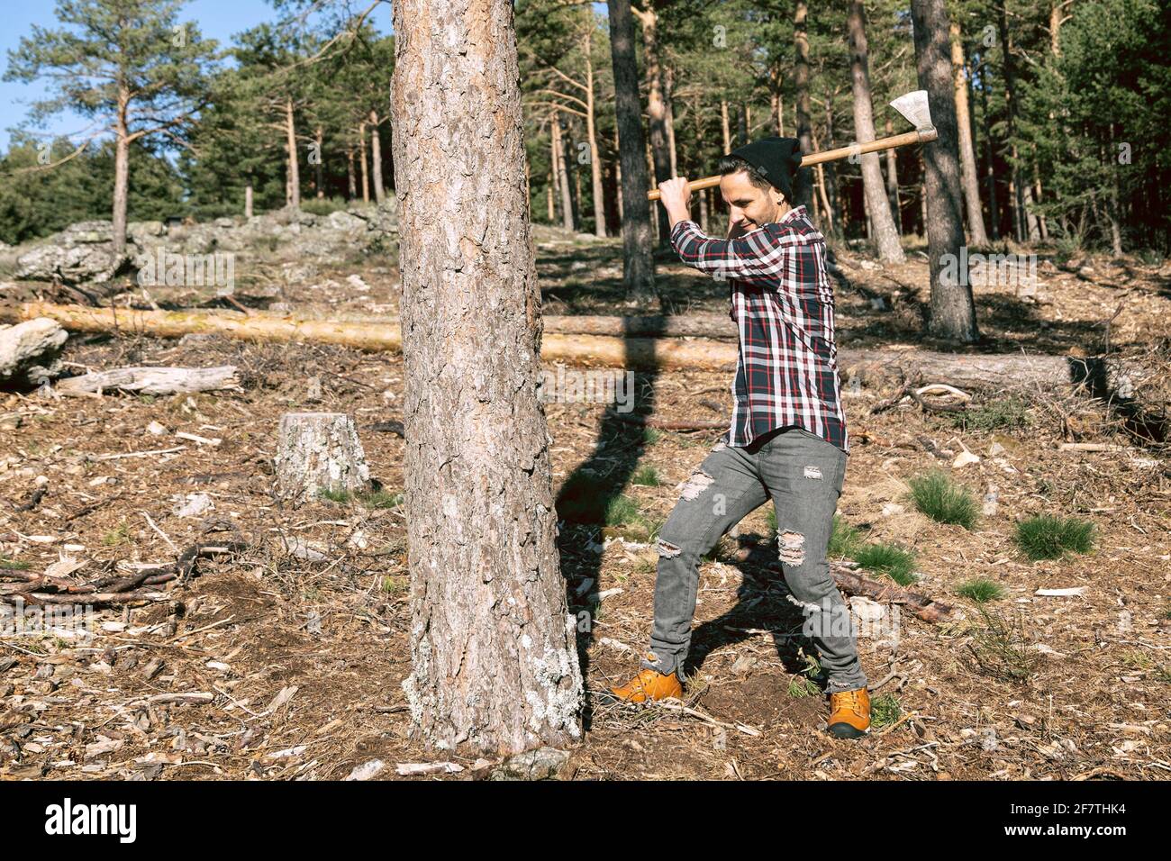 Wood cutting activity axe hi-res stock photography and images - Alamy