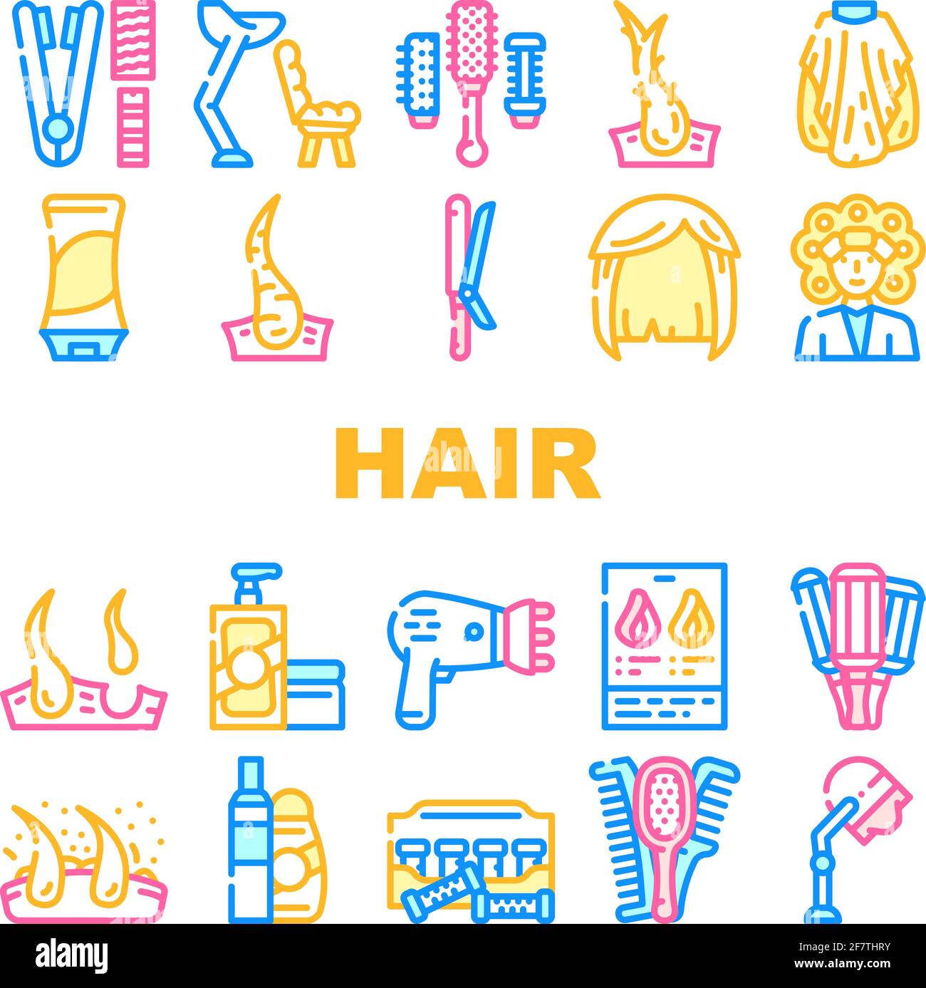 Healthy Hair Treatment Collection Icons Set Vector Stock Vector Image ...
