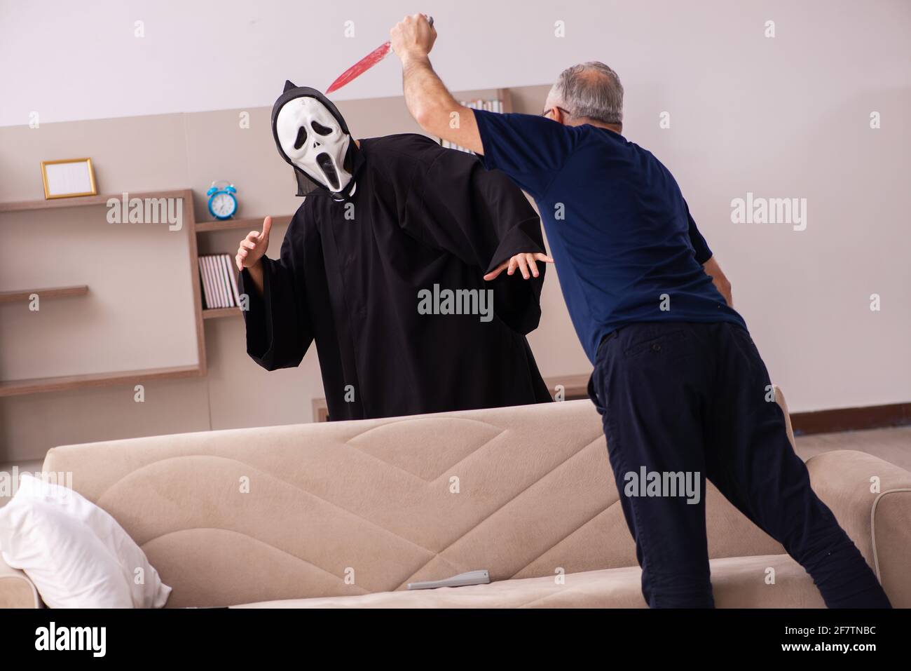 Devil coming to old dying man Stock Photo - Alamy