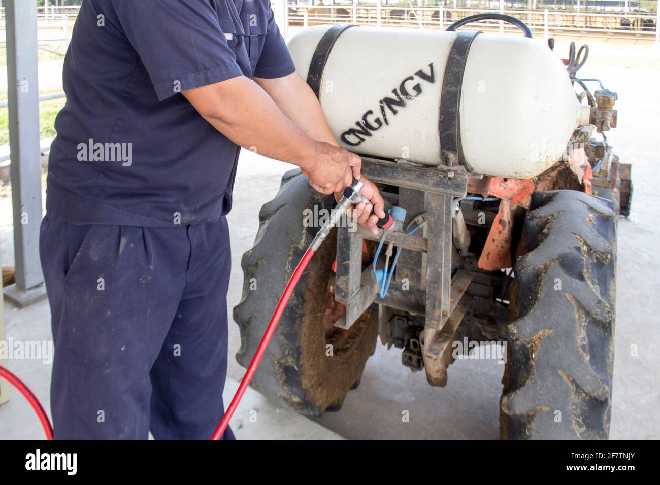 Filling up of CNG/NGV gas for farm tractor , alternative fuel Stock ...