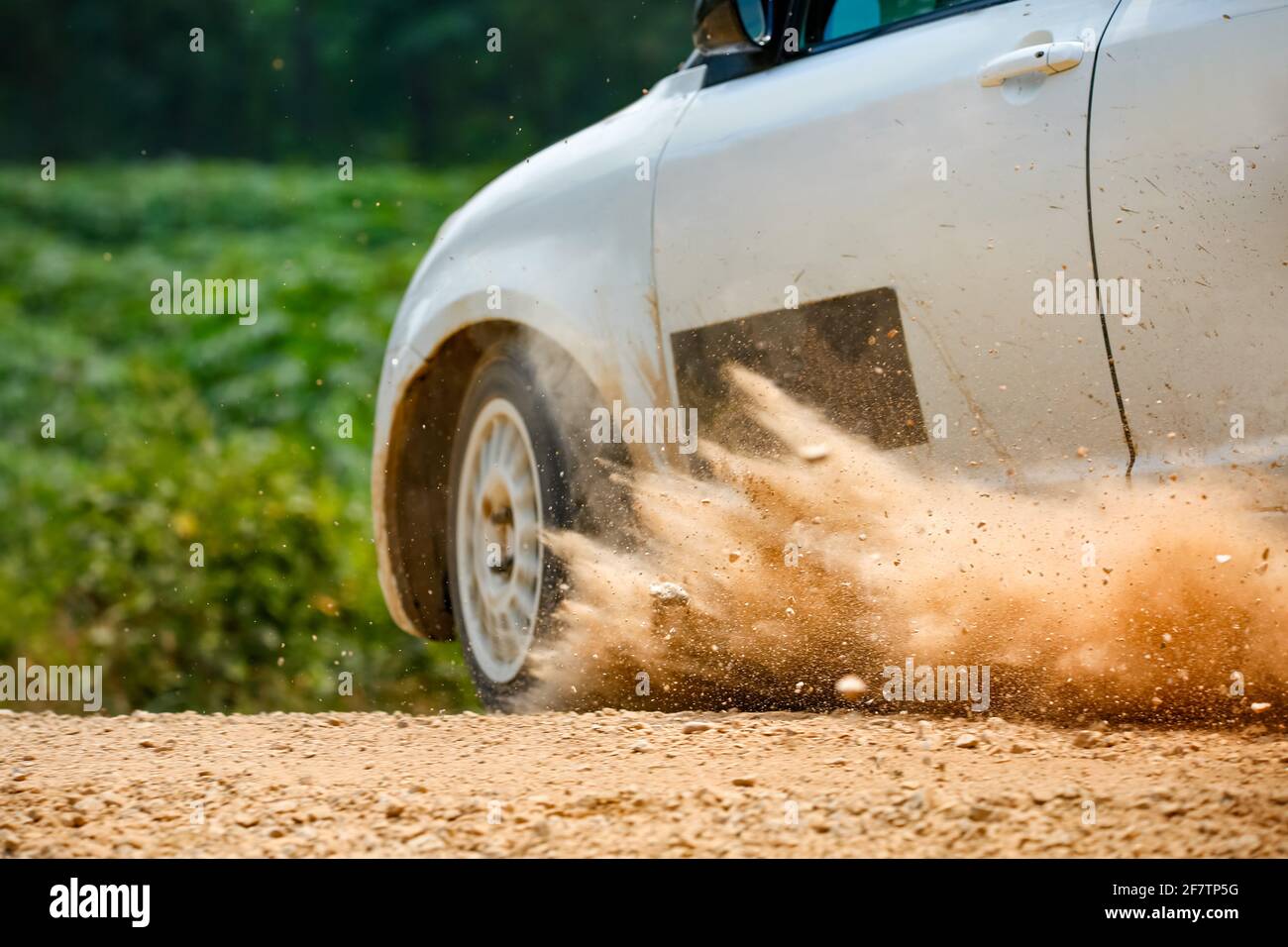 Rally race car drifting on dirt track Stock Photo - Alamy
