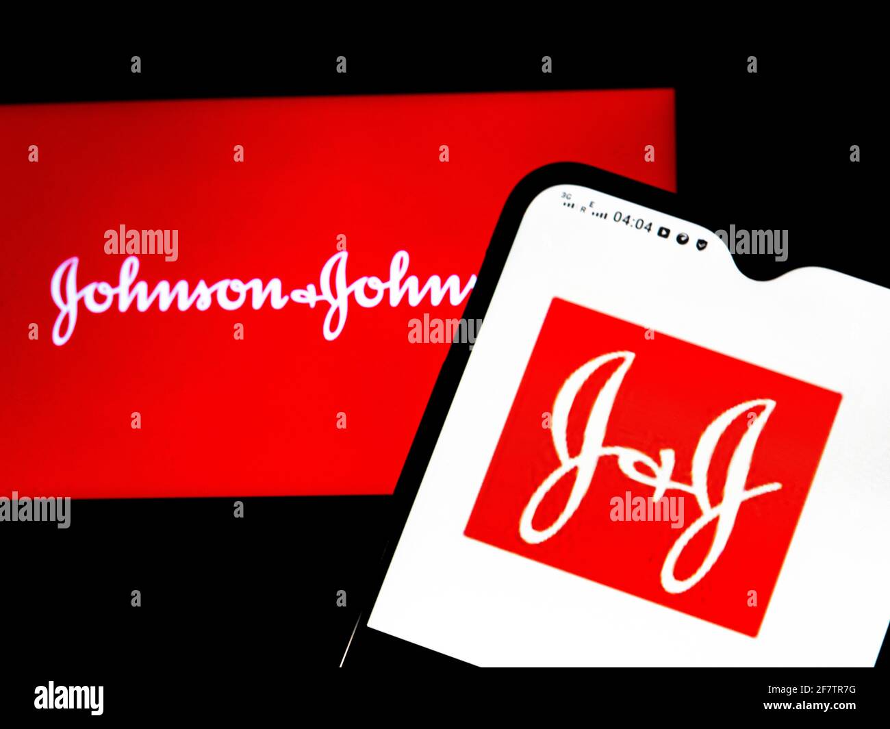 In this photo illustration Johnson & Johnson logo seen displayed on a ...