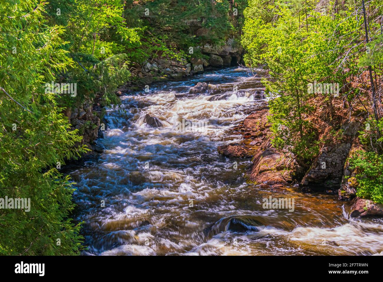 Eau Claire Gorge and waterfalls Calvin Ontario Canada in summer Stock ...