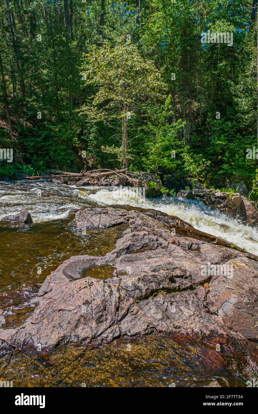 Eau Claire Gorge and waterfalls Calvin Ontario Canada in summer Stock ...