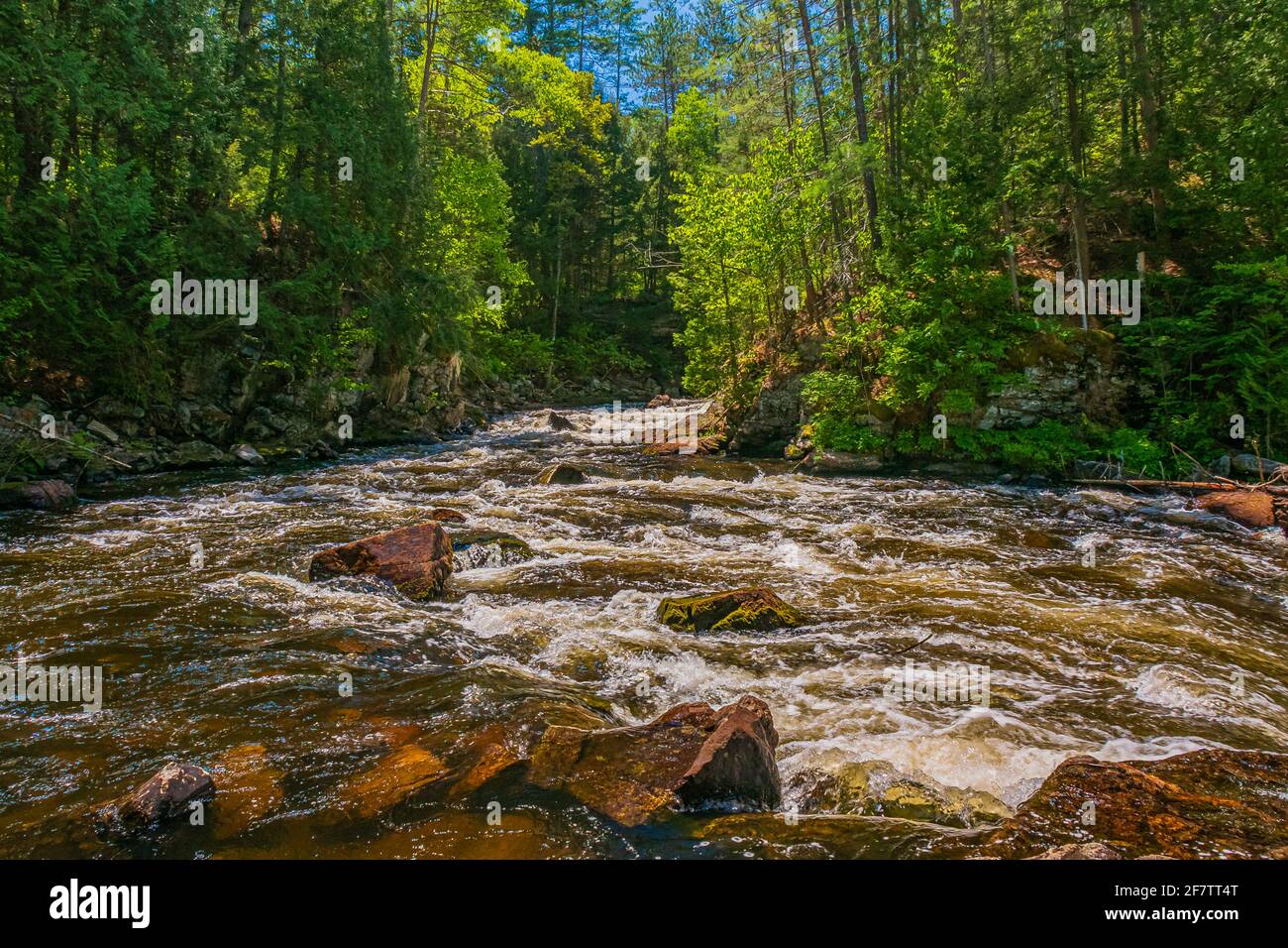 Eau Claire Gorge and waterfalls Calvin Ontario Canada in summer Stock ...