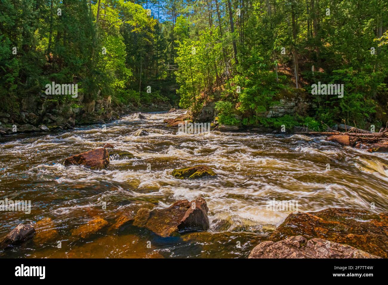 Eau Claire Gorge and waterfalls Calvin Ontario Canada in summer Stock ...
