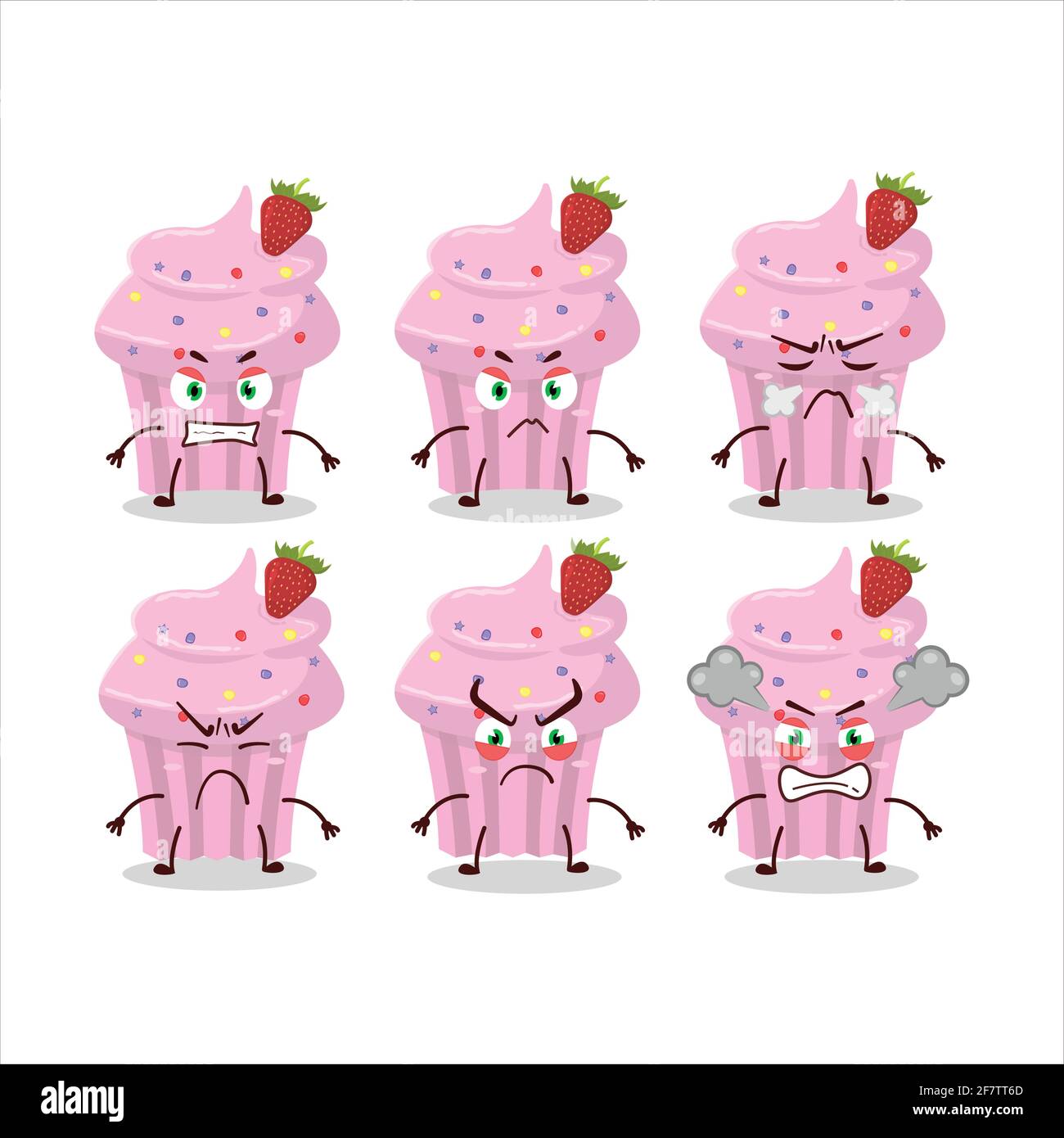 Strawberry muffin cartoon character with various angry expressions ...