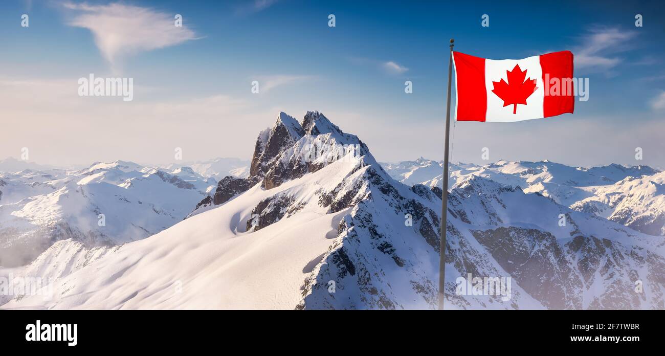 Canadian National Flag Overlay. Mountain Landscape in Winter Stock ...