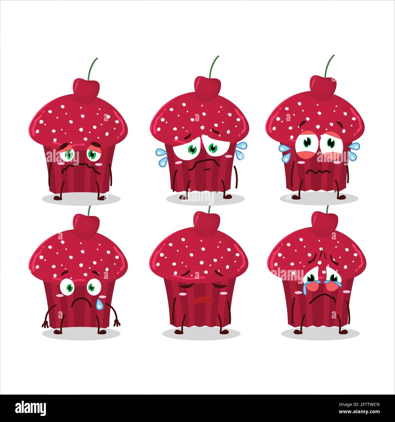 Cherry muffin cartoon character with sad expression. Vector ...