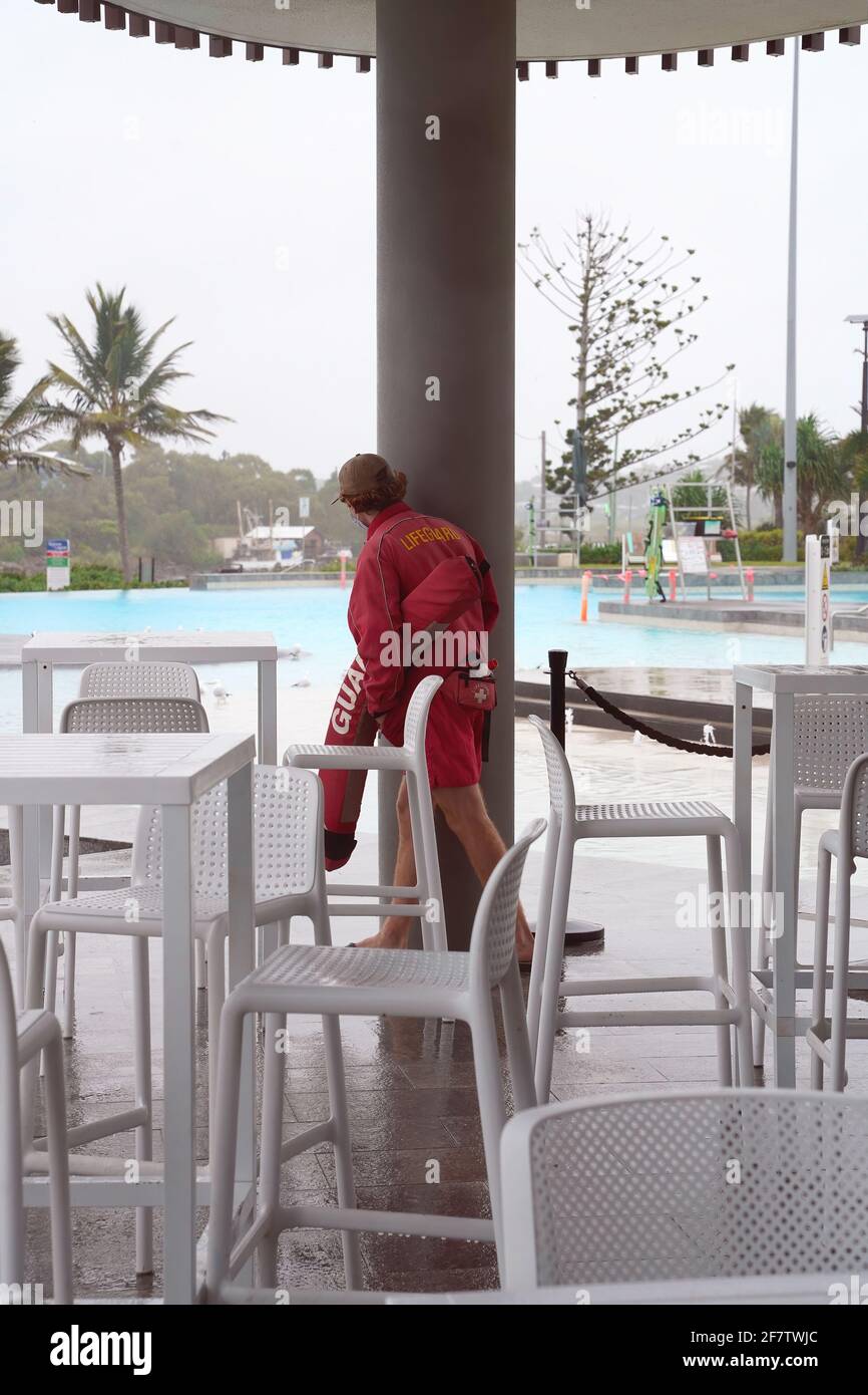Yeppoon, Queensland, Australia - April 2021: A lifeguard sheltering ...