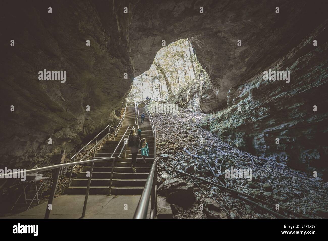 MAMMOTH CAVE, UNITED STATES - Oct 05, 2020: The stairs to enter and ...