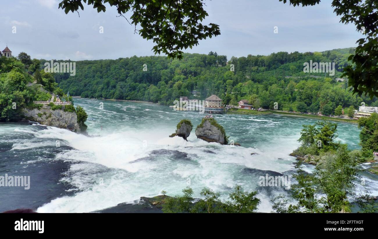 View over scenic Rhine Falls in Northern Switzerland Stock Photo - Alamy