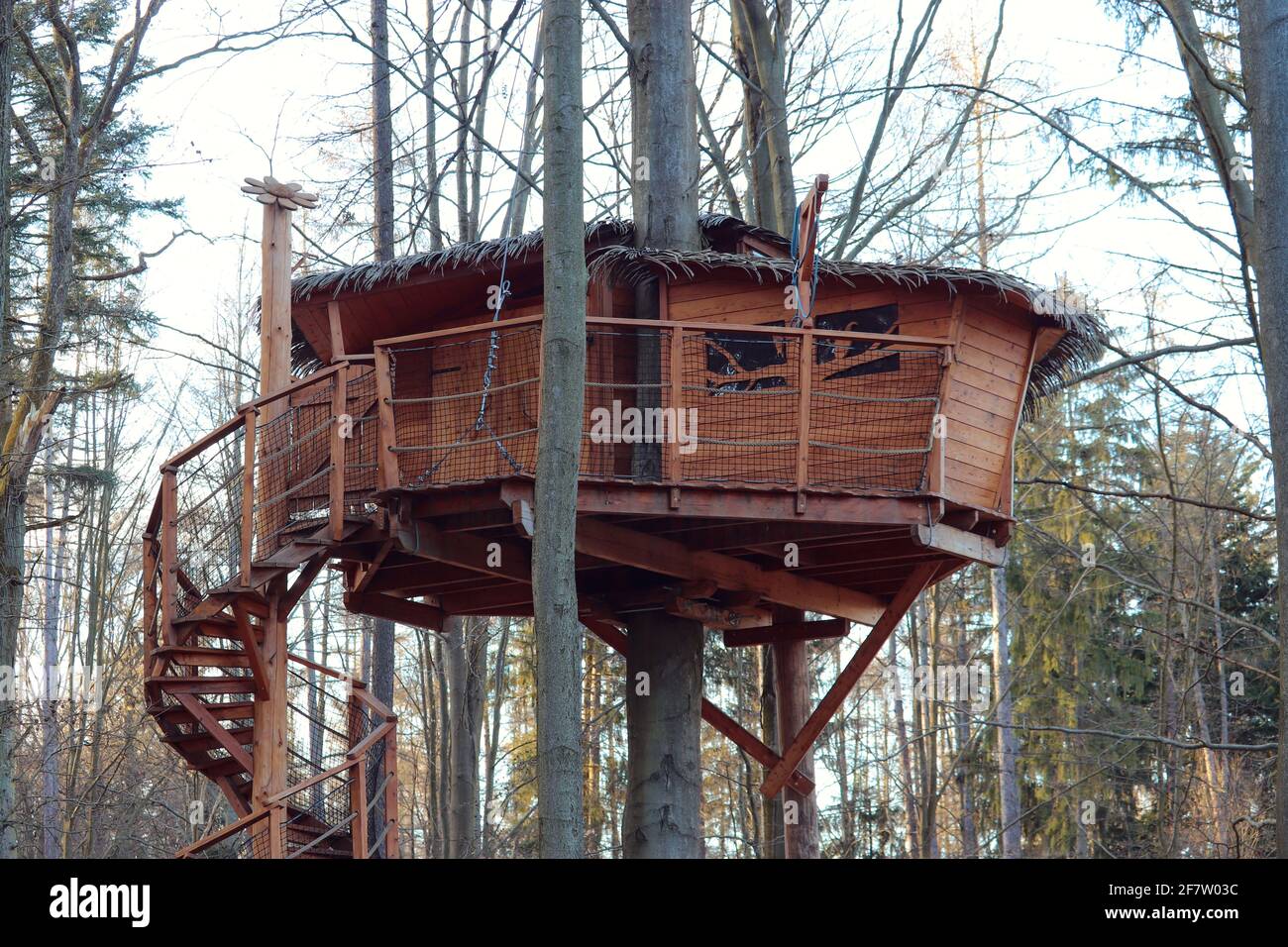 A wooden treehouse in the forest Stock Photo - Alamy